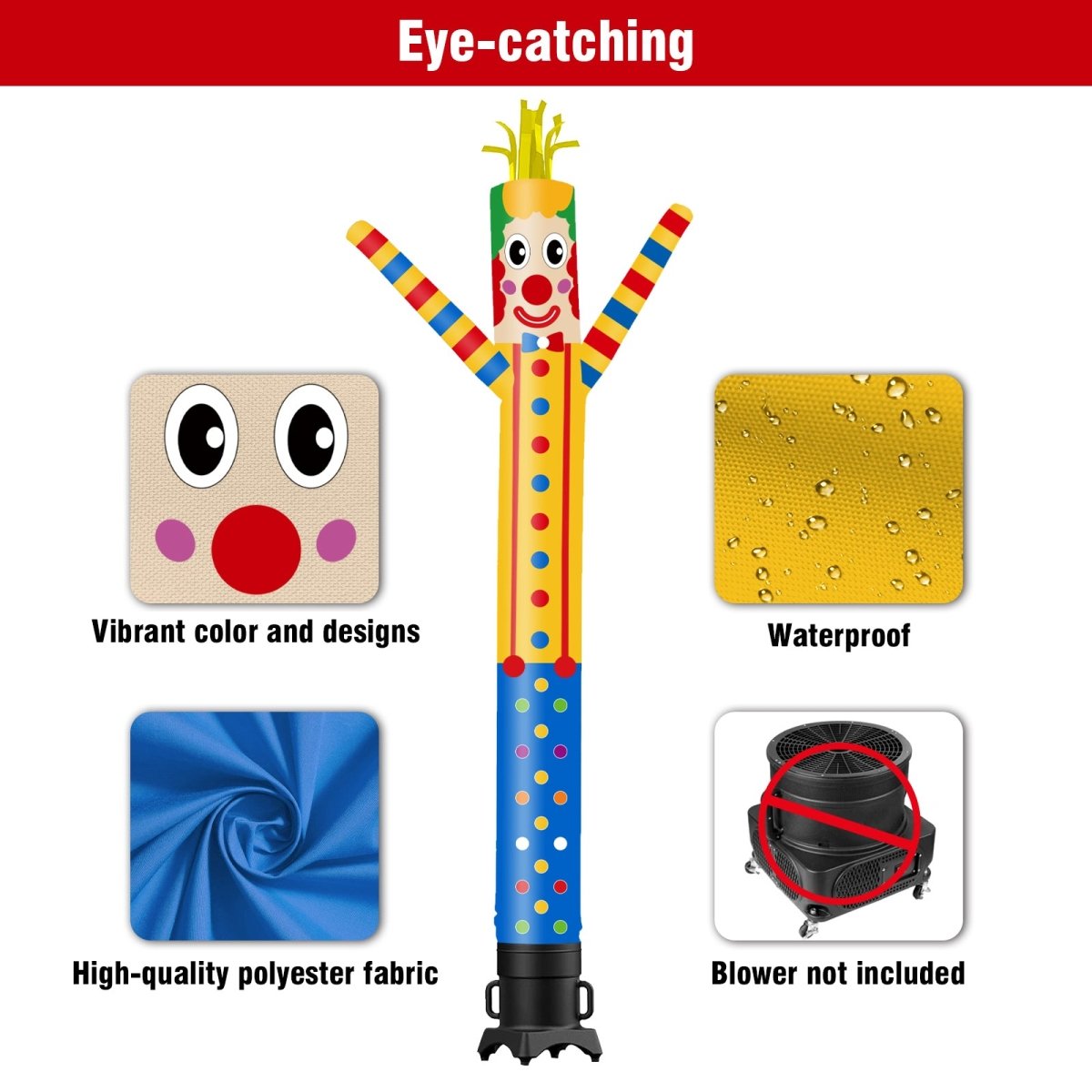 6 10 15 20FT Tall Clown Waving Inflatable Tube Man(Blower Not Included ...