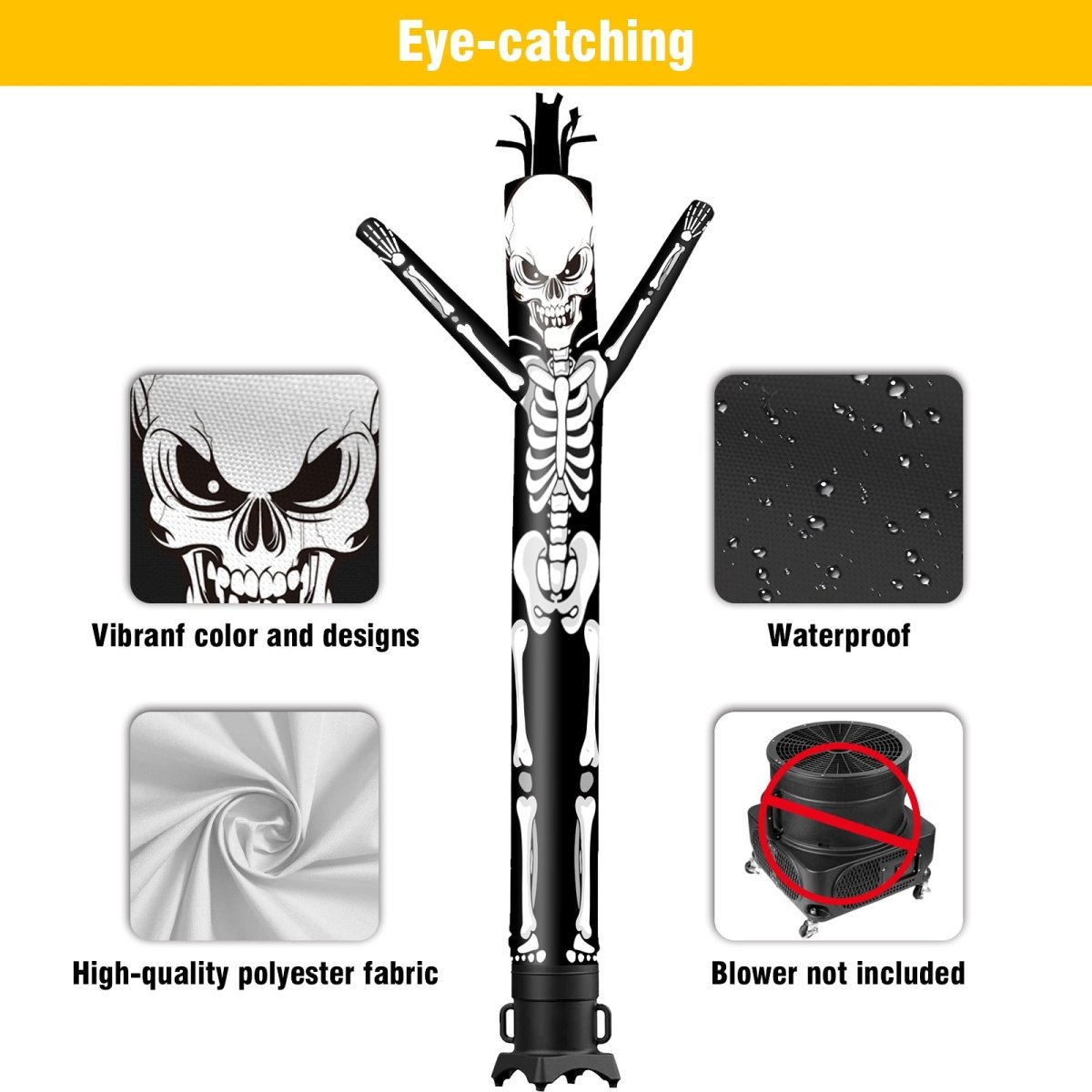 6 10 15 20FT Tall Halloween Skeleton Waving Inflatable Tube Man(Blower ...