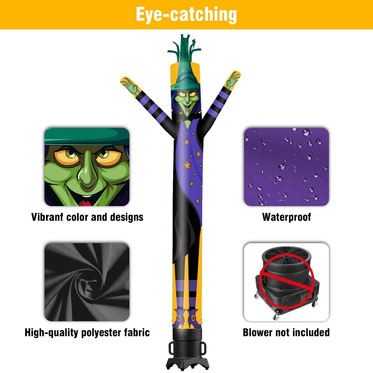 6 10 15 20FT Tall Halloween Witch Waving Inflatable Tube Man(Blower Not ...