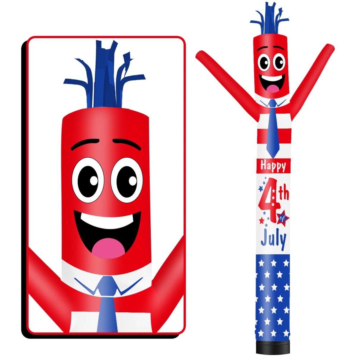 6 10 15 20FT Tall Happy 4th of July Waving Inflatable Tube Man(Blower ...