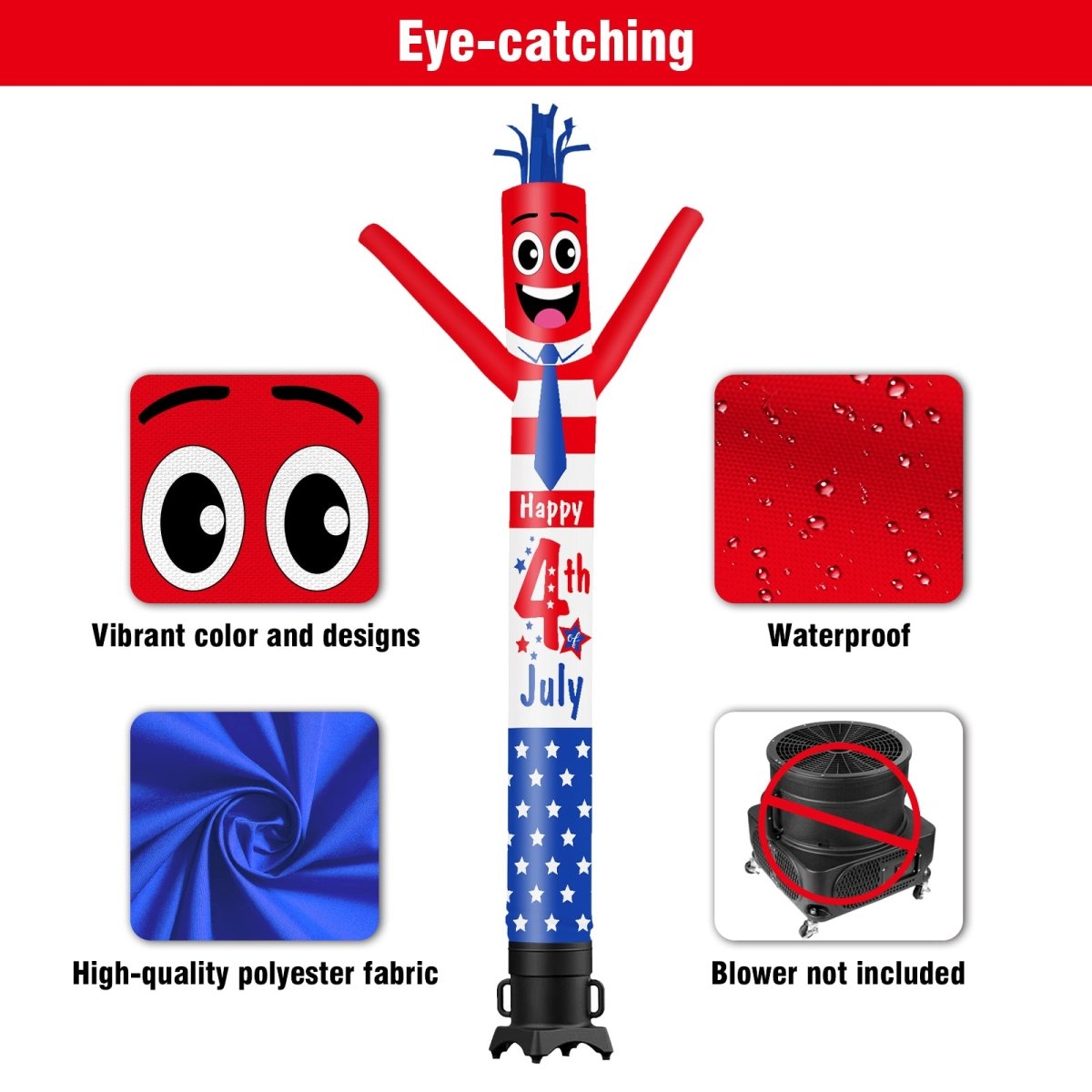 6 10 15 20FT Tall Happy 4th of July Waving Inflatable Tube Man(Blower ...