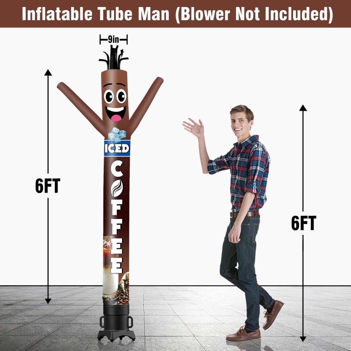 6 10 15 20FT Tall Iced Coffee Waving Inflatable Tube Man(Blower Not ...