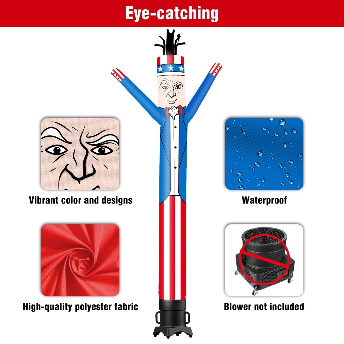 6 10 15 20FT Tall Independence Day Uncle Sam Waving Inflatable Tube Man ...