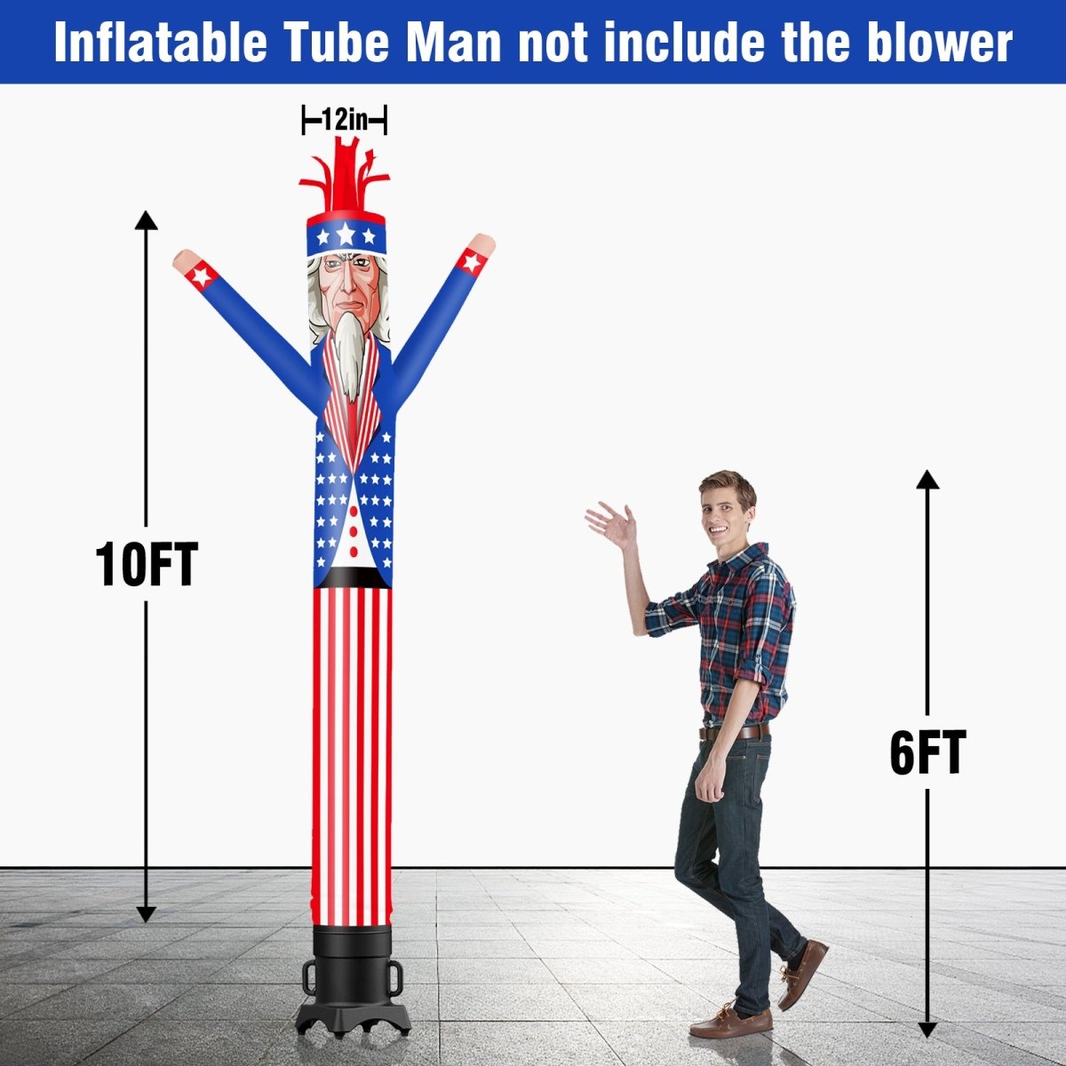 6 10 15 20FT Tall Uncle Sam Waving Inflatable Tube Man(Blower Not ...