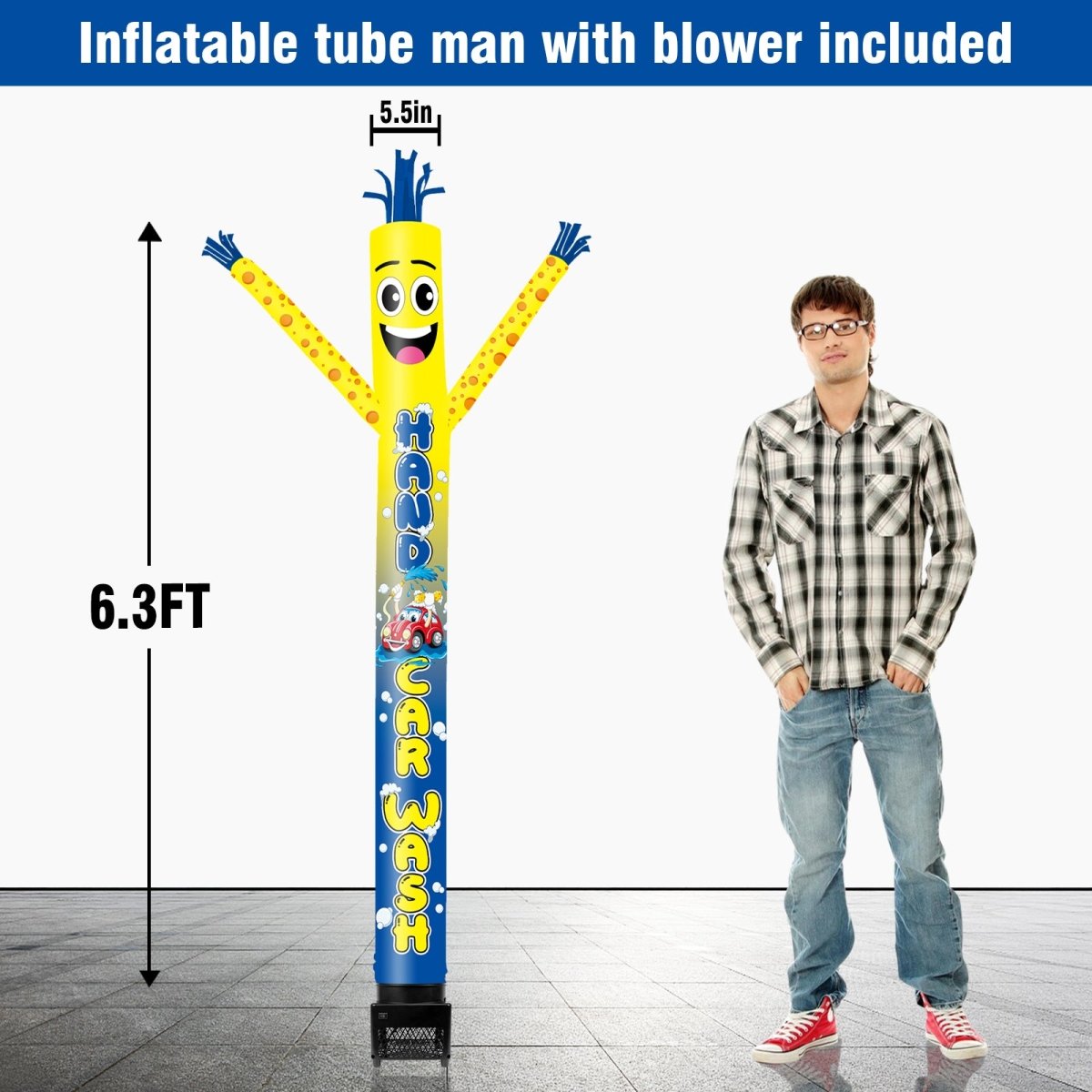 6FT Hand Car Wash Inflatable Tube Man with Blower| goodeny