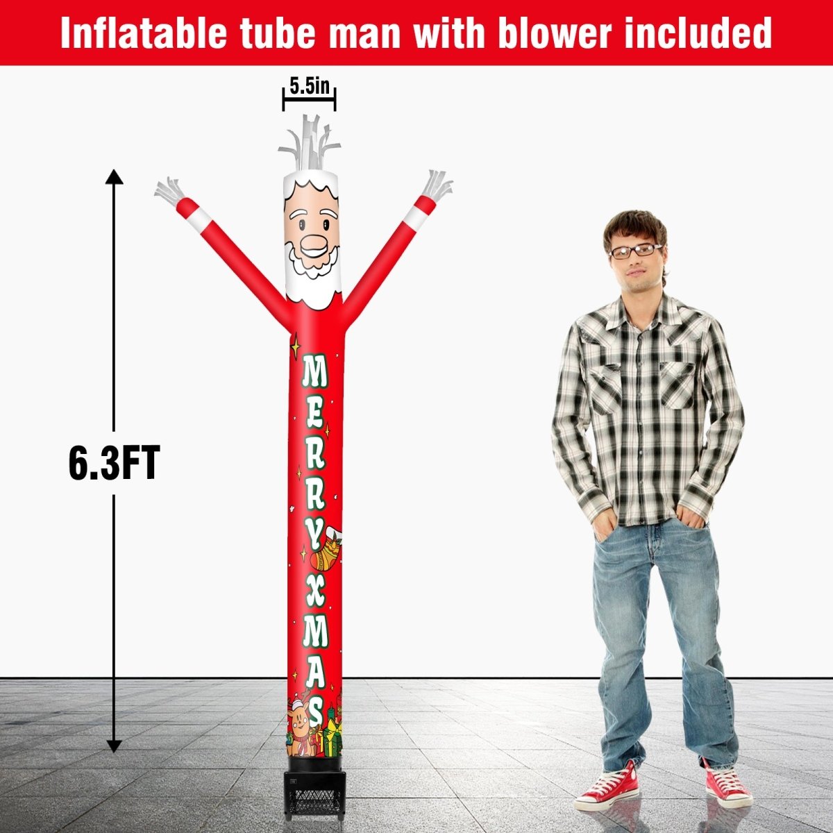 6FT Merry Christmas Inflatable Tube Man with Blower (5.5'' Diameter ...