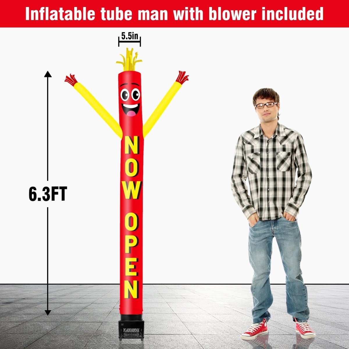 6FT Now Open Inflatable Tube Man with Blower (5.5'' Diameter) and Built ...