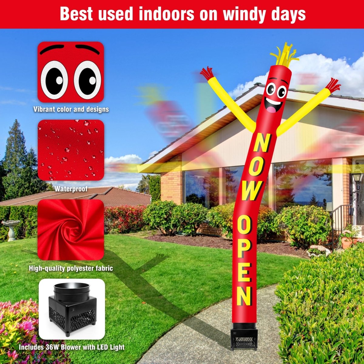 6FT Now Open Inflatable Tube Man with Blower and LED| goodeny