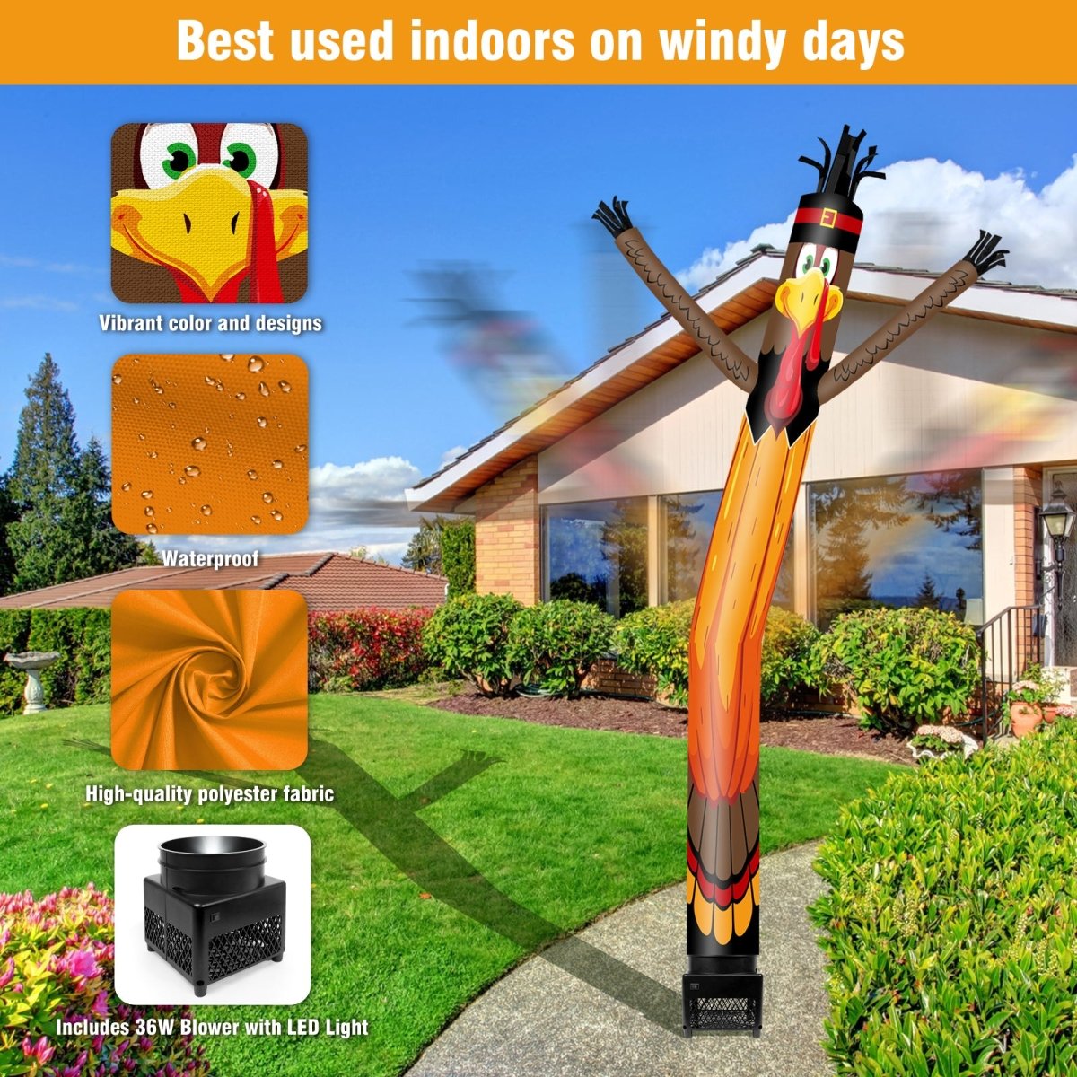 6FT Pumpkin Turkey Inflatable Tube Man with Blower| goodeny