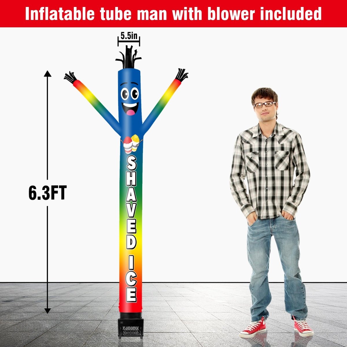 6FT Shaved Ice Inflatable Tube Man with Blower (5.5'' Diameter) and ...