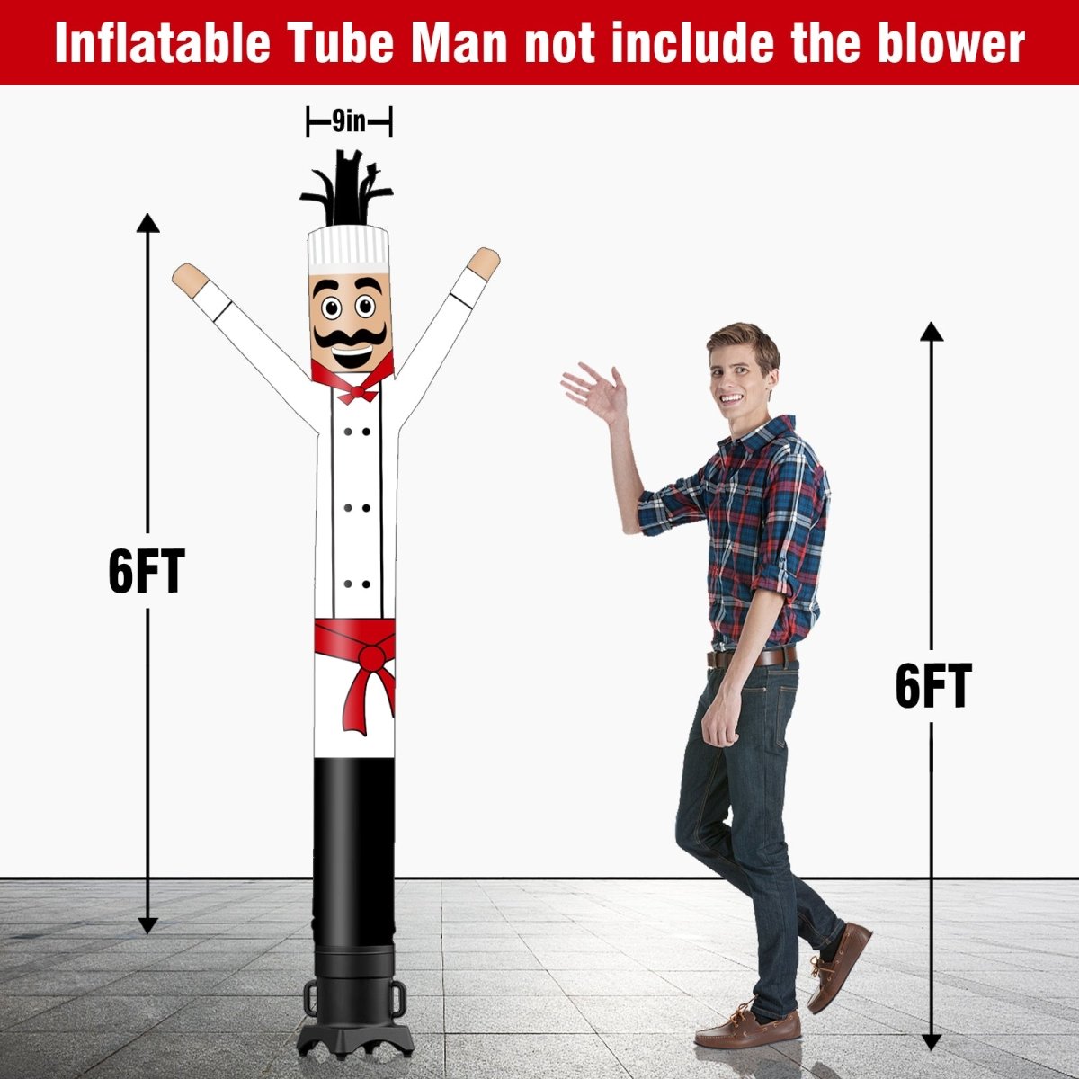 6 10 15 20FT Tall Chef Waving Inflatable Tube Man- goodeny| goodeny