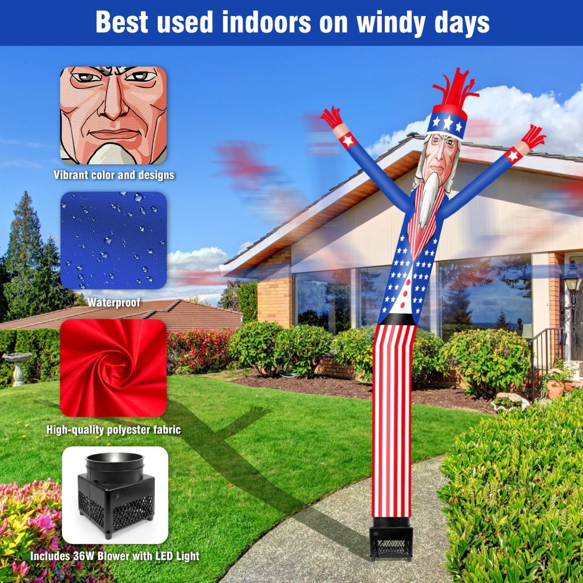 6FT Uncle Sam Inflatable Tube Man with Blower (5.5'' Diameter) and ...